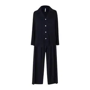 LUNALUZ Amanda Stretch Long-sleeve Pajama Set - Blue