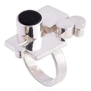 N'DAMUS LONDON Ada Sterling Silver & Leather Ring Black/silver