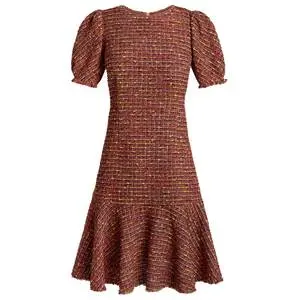 Santorelli Dasia Sheath Tweed Dress With Puff Sleeves