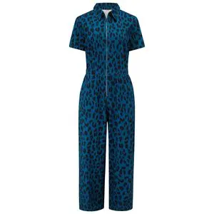 SUGARHILL BRIGHTON Cora Cropped Leopard Jumpsuit - Blue