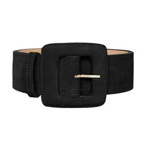 BELTBE Suede Square Buckle Waist Belt - Black