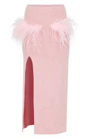 ANDREEVA Knit Skirt With Feather Details - Pink