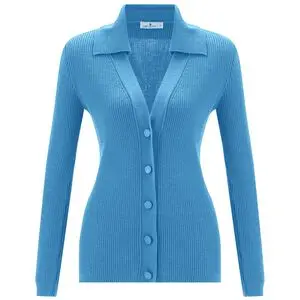 PERALUNA Polo V-neck Ribbed Knit Cardigan