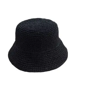 SPRINGMOONATELIER Handmade Crochet Raffia Bucket Hat - Black