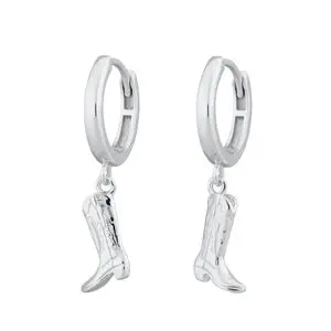 SCREAM PRETTY Cowboy Boot Charm Hoop Earrings - Silver