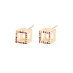 SHEIDA FARROKHI 18k Gold Cube Earrings With Sapphires