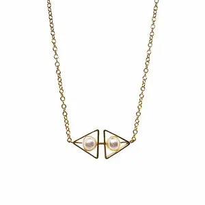 ARACHELI STUDIO Double Triangle Pearl Art Choker Necklace