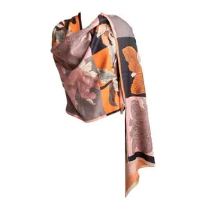 SAACHI Flower Patch Work Reversible Tan Scarf