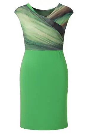 CONQUISTA Faux Wrap Printed Dress - Green