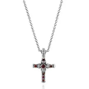 UNALOE Sterling Silver Mystic Cross Pendant Necklace - Silver/red