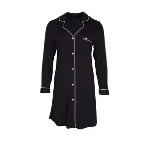 PRETTY YOU Bamboo Long Sleeved Classic Nightshirt - Black