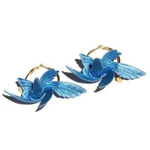 NANA WATANABE Joy Little Bird Embroidery Hoop Earrings - Blue