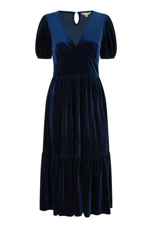 YUMI Velvet Midi Dress - Blue
