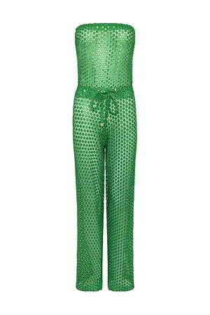 LEYLA MAYA Hattie Bandeau Sequin Jumpsuit - Green