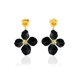 MILOU JEWELRY Clover Flower Drop Earrings - Black