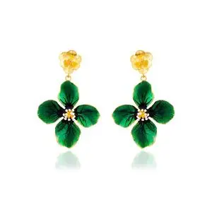 MILOU JEWELRY Clover Flower Drop Earrings - Green