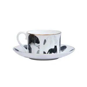 ABI OVERLAND JERSEY Peeking Fine Bone China Tea Cup And Saucer - Black