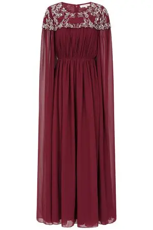 FROCK AND FRILL Embellished Cape Sleeve Maxi Dress - Red