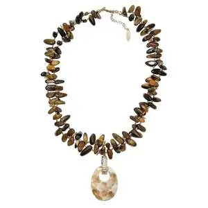 FARRA Tigereye And Shell Pendant Necklace