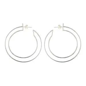 TOOLALLY Large Double Hoop Earrings - Silver
