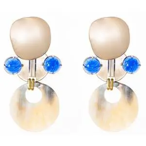 CASTLECLIFF Castlecliff Gold, Black, And Blue Totem Earrings With Horn Detail