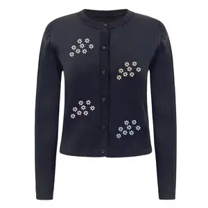 ROCH PEREL Flower Embroidered Viscose Blend Cardigan
