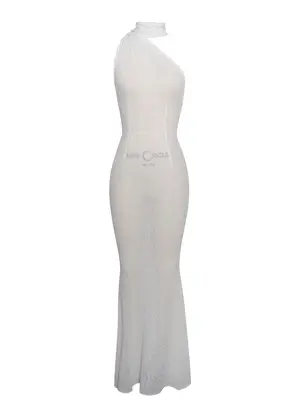 MISS CIRCLE NEW YORK Olena Burnout Velvet Animal Print Mesh Halter Neck Maxi Dress