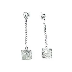 TG-JEWELLERY BY TAMARA GERVASIO Square Dangle Chain Stud Earrings - Silver