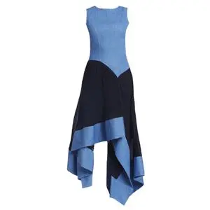 METAMORPHOZA Asymmetric Denim & Chiffon Dress - Black