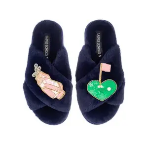 LAINES LONDON Classic Slippers With Golf Brooches - Blue