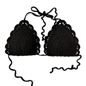SPRINGMOONATELIER Handmade Crochet Bikini Top - Black
