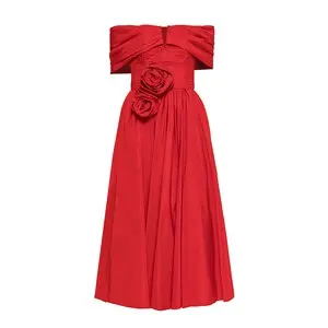 NISSA Off-shoulder Taffeta Midi Dress
