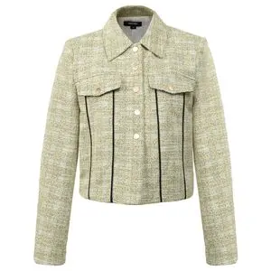 SMART AND JOY Textured Tweed Effect Crop Jacket - Yellow