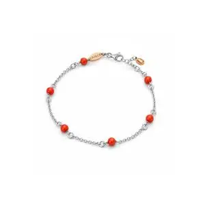 UNALOE Sterling Silver Mediterranean Coral Chain Bracelet - Silver/red