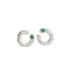 CLAIRE HILL DESIGNS Emerald Asymmetric Earrings - Silver
