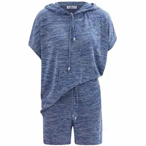 PERALUNA Kaira Knitted Hooded Blouse & Shorts Matching Set - Blue