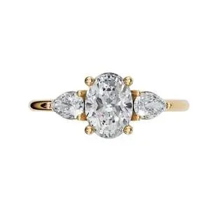 AYA FINE JEWELRY Three Stone Oval And Pear Lab Diamond Engagement Ring In 14k Gold - Yellow