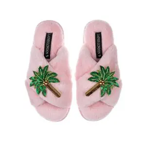 LAINES LONDON Classic Slippers With Palm Tree Brooches - Pink