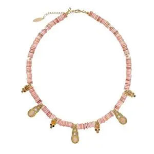 FARRA Bohemian Shell And Rose Quartz Pendant Necklace - Pink