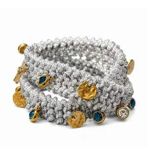 HILO DE MAR Hand-Knitted Double Bracelet Silver