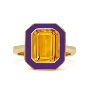 AUGUSTINE JEWELS Citrine And Enamel Cocktail Ring - Purple