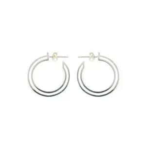 TOOLALLY Small Double Hoop Earrings - Silver