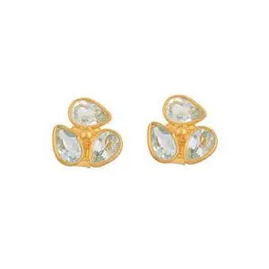 OPIUM JEWELS Gold Vermeil Lotus Stud Earrings With Blue Topaz - Gold/blue