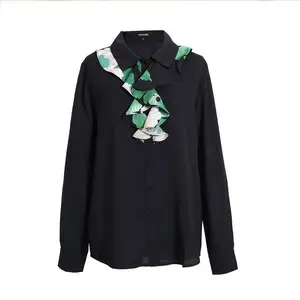 SMART AND JOY Flower Print Jabot Collar Blouse - Green