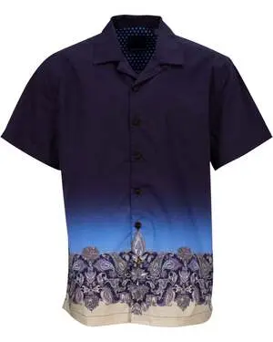 LORDS OF HARLECH Ralph Border Paisley Camp Shirt Navy - Blue