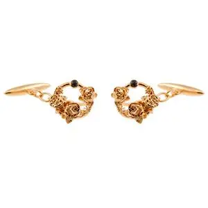 LEE RENEE Rose Gold / Black Black Diamond Rose Halo Cufflinks Rose Gold - Rose Gold/black