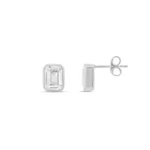 SHYMI Fancy Shape Bezel Set Stud Earrings - Silver