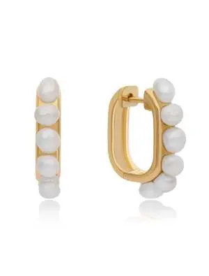 THE JEWELZ Gold Tone Pearl Hoop Earrings - Gold/yellow