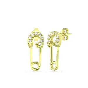 SPERO LONDON Sterling Silver Jewelled Mini Safety Pin Stud Earring - Gold