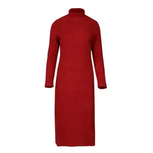 OH!ZUZA NIGHT&DAY Long-sleeved Turtleneck Ribbed Cotton Midi Dress - Red